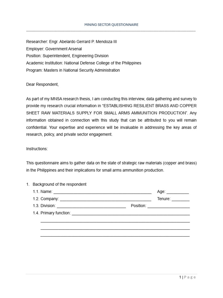 Mining - Thesis Questionnaire | PDF | Supply Chain | Mining