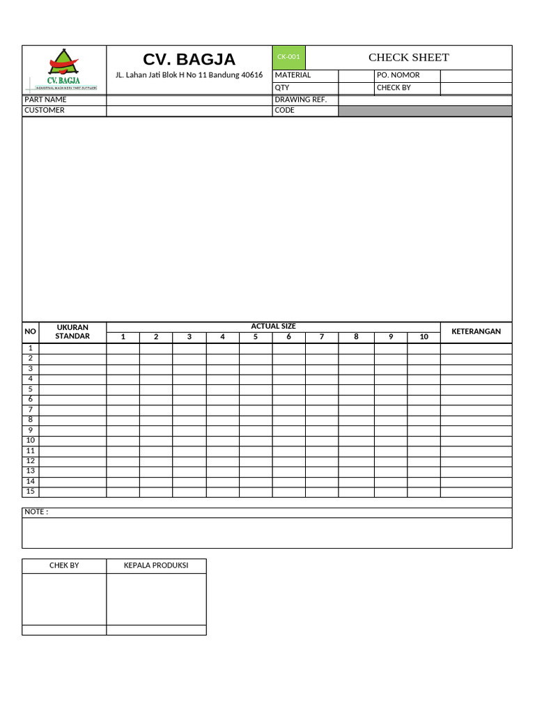 Check Sheet Material CV. Bagja | PDF