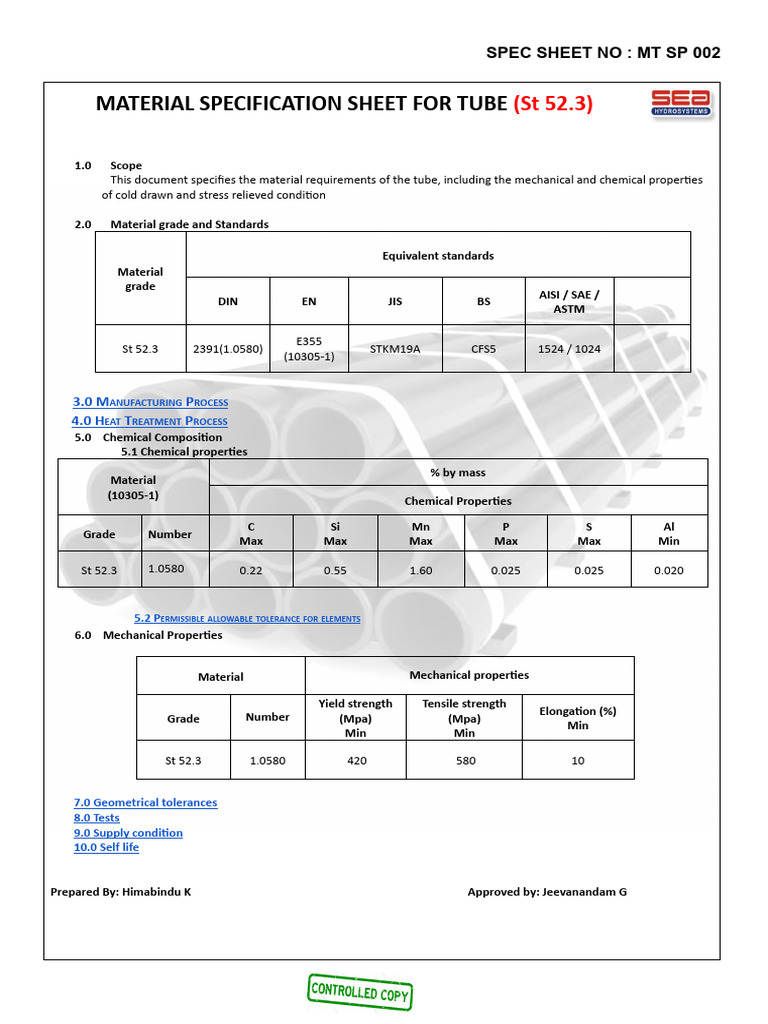ST 52.3 Material Specifications | PDF | Materials | Mechanical Engineering