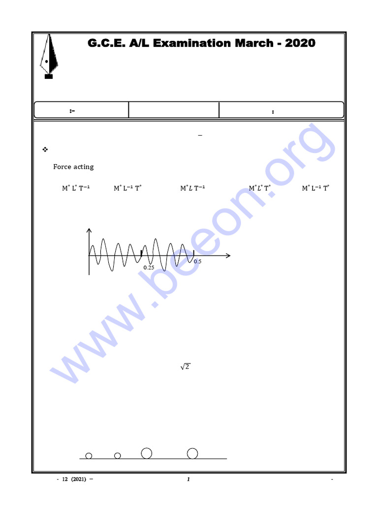 Gr12 Phy 2020 Mar Part I | PDF | Force | Waves