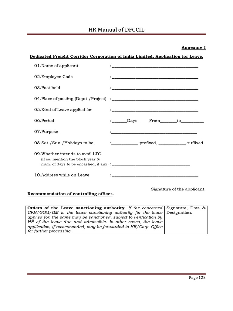 DFCCIL Leave Application Process | PDF
