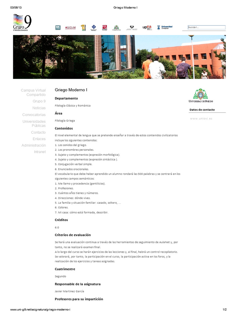 Curso de Griego Moderno I: Contenidos y Objetivos | PDF | Lengua griega ...