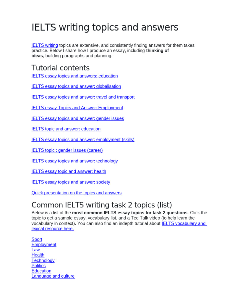 IELTS Writing Topics and Answers | PDF | Essays | Artificial Intelligence