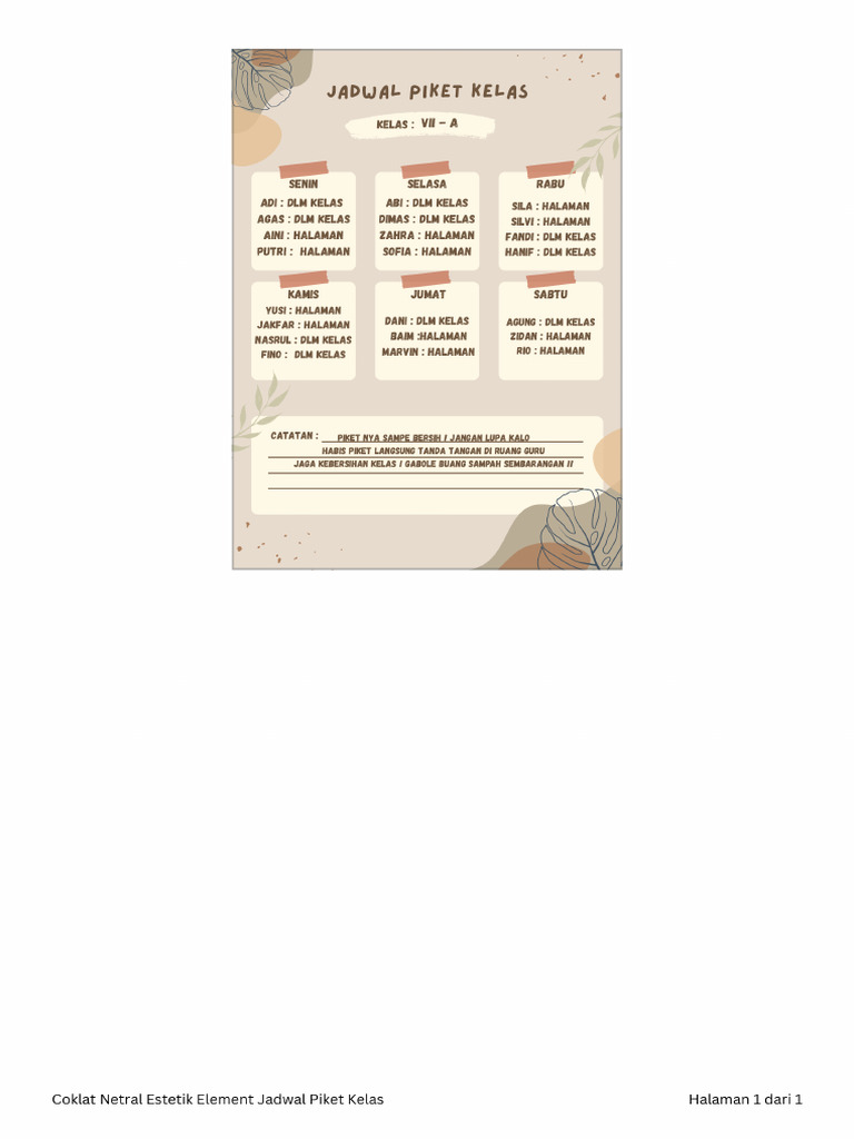 Coklat Netral Estetik Element Jadwal Piket Kelas - 20250722 - 152237 ...