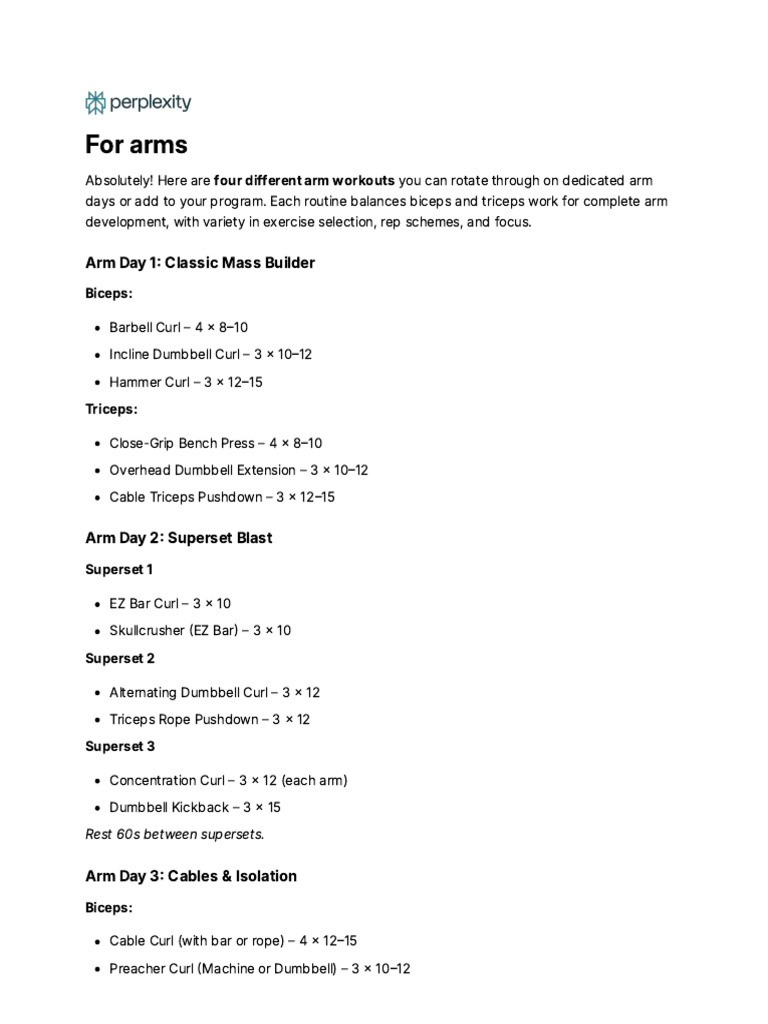Arm Workouts for Ultimate Development | PDF