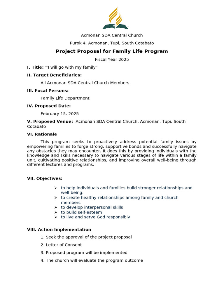 Family Life Program Proposal 2025 | PDF
