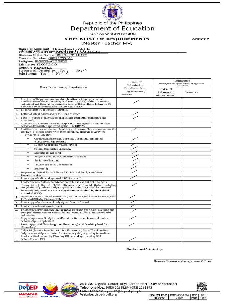 MT I IV New Temp Checklist of Requirements | PDF
