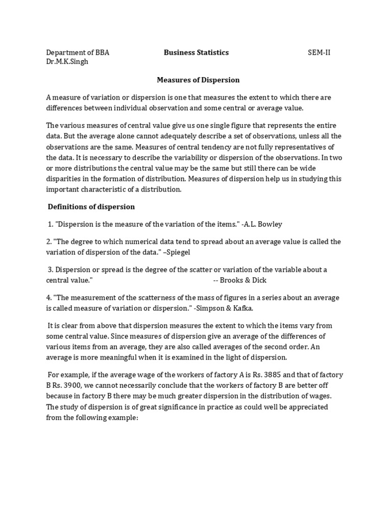 Measures of Dispersion E-Content | PDF | Quartile | Descriptive Statistics