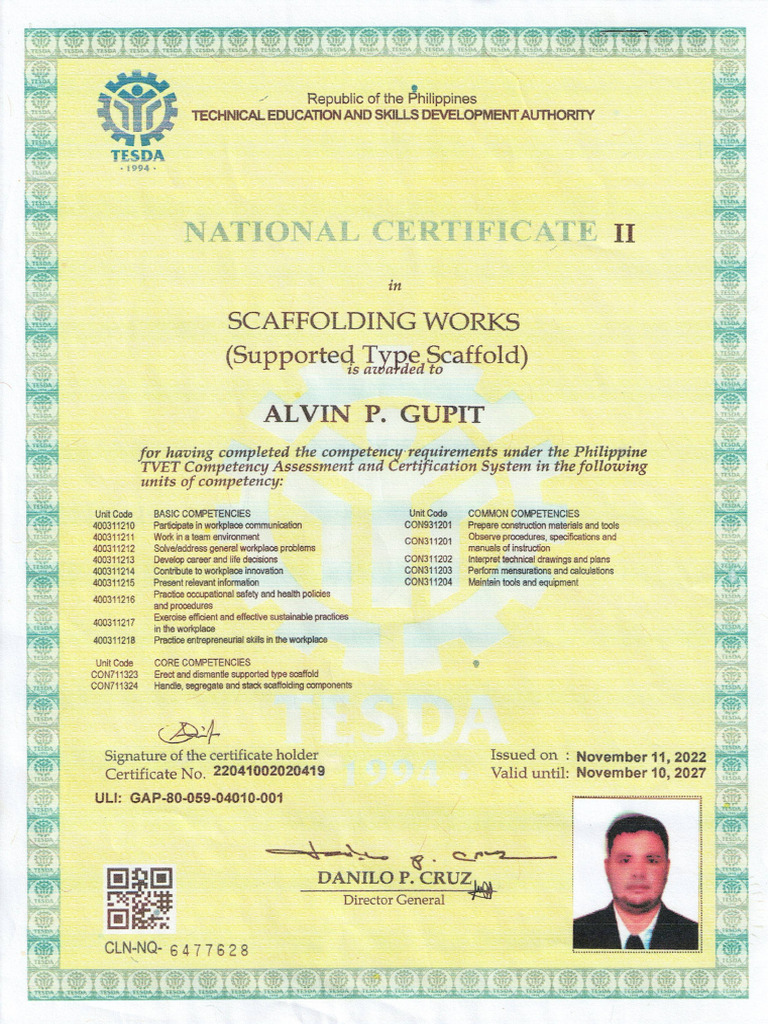 NCII Scaffolding-GUPIT ALVIN | PDF
