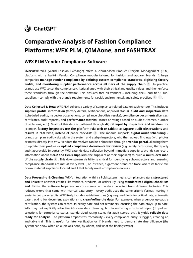 Comparative Analysis of Fashion Compliance Platforms - WFX PLM, QIMAone ...