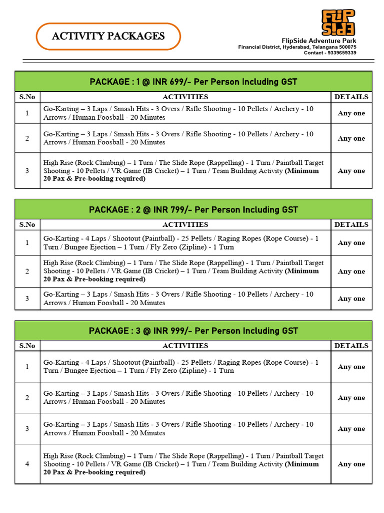 FlipSide Adventure Park Activity Packages | PDF | Legal Liability ...