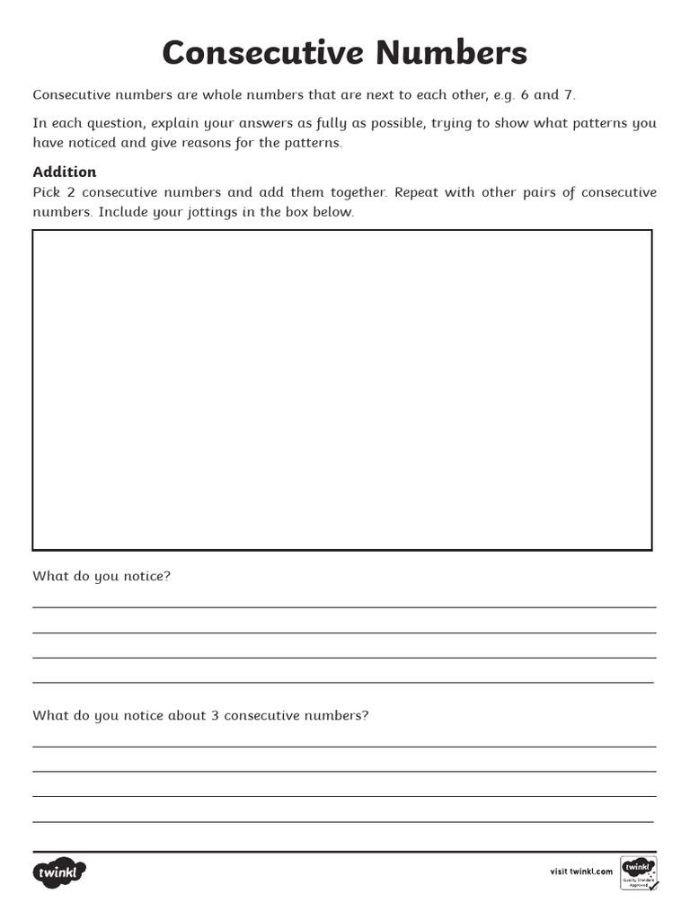 t2 M 4214 Consecutive Numbers Maths Investigation Activity Sheet | PDF