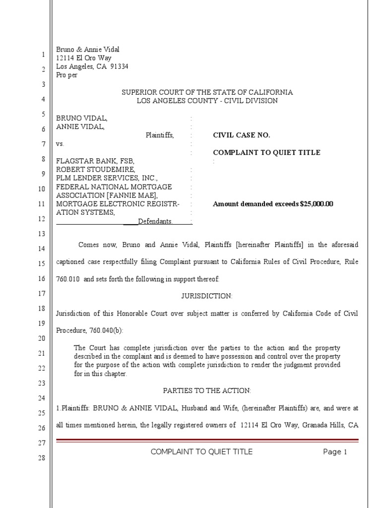Vidal Quiet Title | Deed Of Trust (Real Estate) | Foreclosure