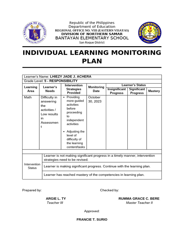 Individual Learning Monitoring Plan | PDF
