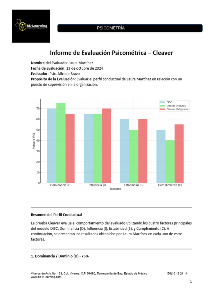Informe de Evaluación Psicométrica CLEAVER | PDF | Comportamiento | Toma de decisiones