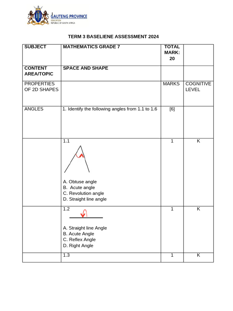 Grade 7 T 3 Baseline Assessment | PDF | Rectangle | Shape