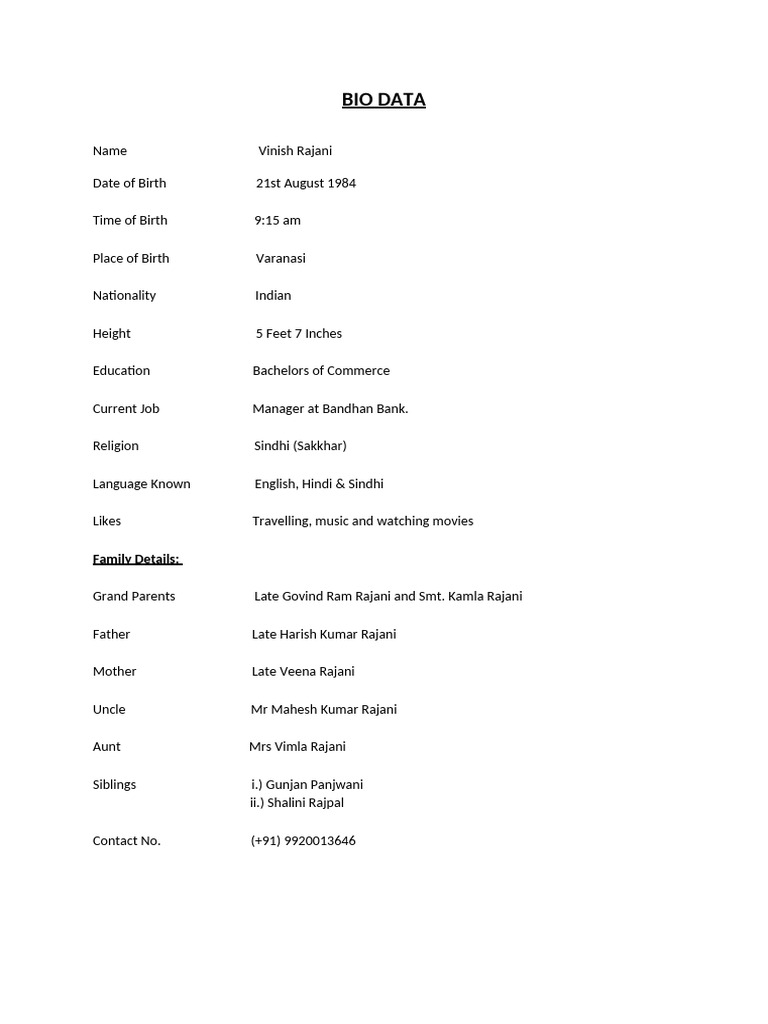 Bio Data | PDF