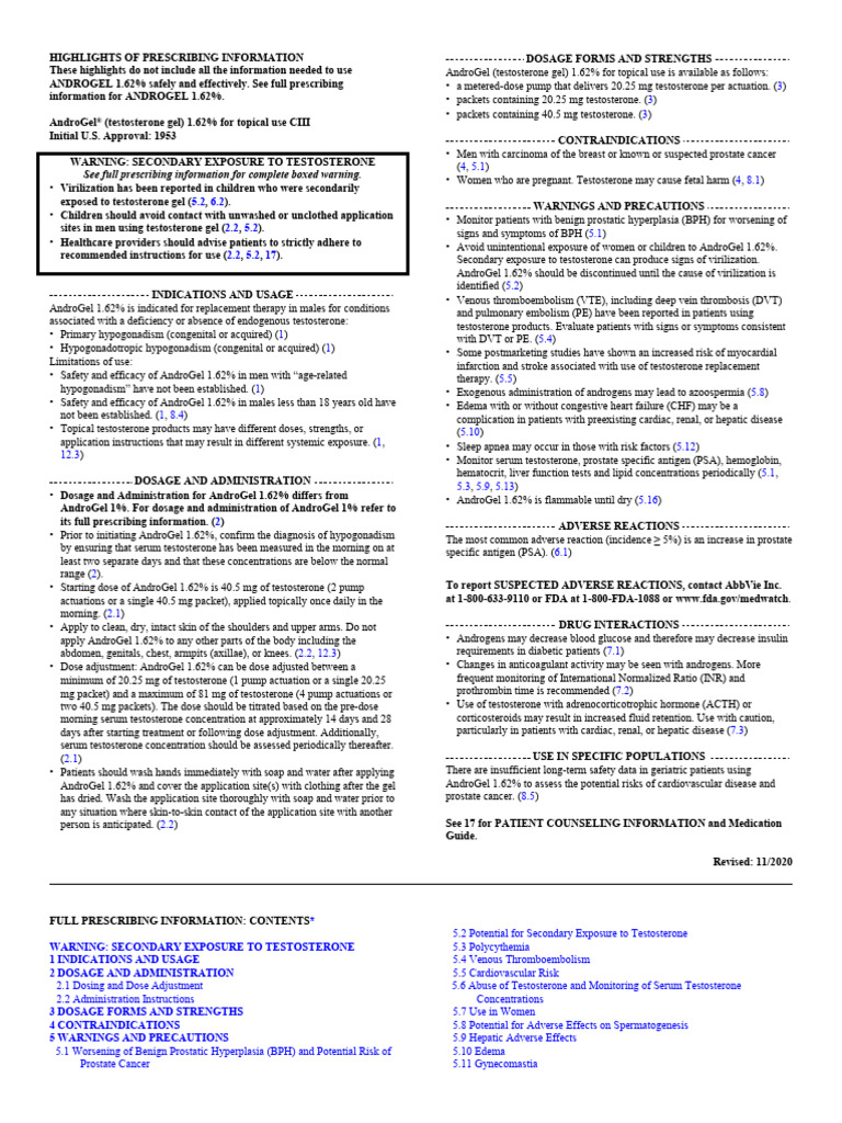 Testosterone Prescribing Information | PDF | Testosterone | Androgen