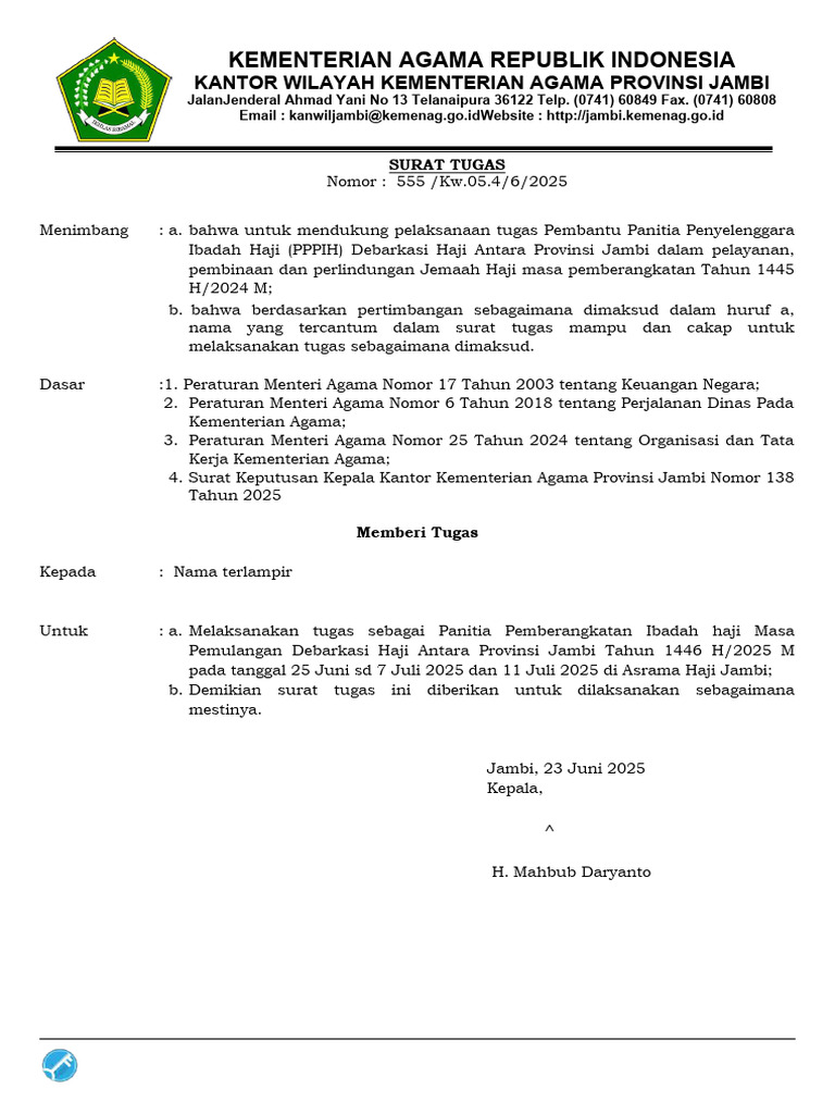 Surat Tugas PPPIH 2025 Juni 2025 - Signed - Compressed | PDF