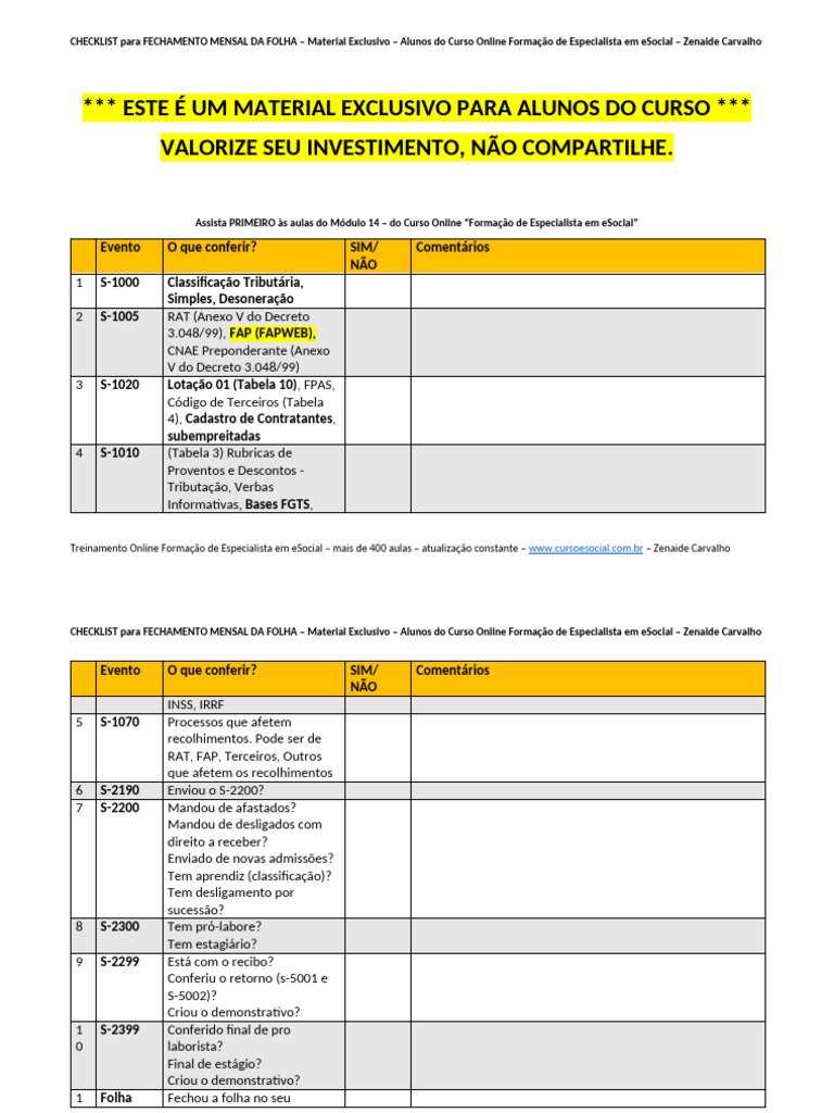 Checklist para Fechamento Mensal Da Folha | PDF