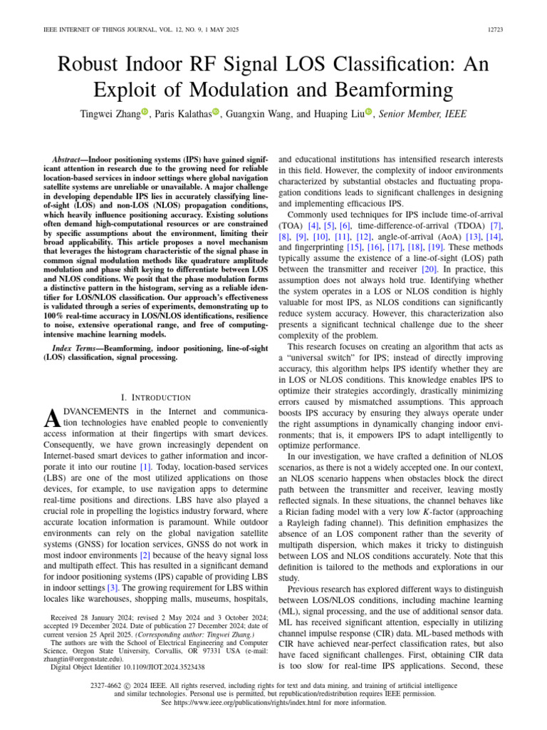 Robust Indoor RF Signal LOS Classification An Exploit of Modulation and Beamforming | PDF ...