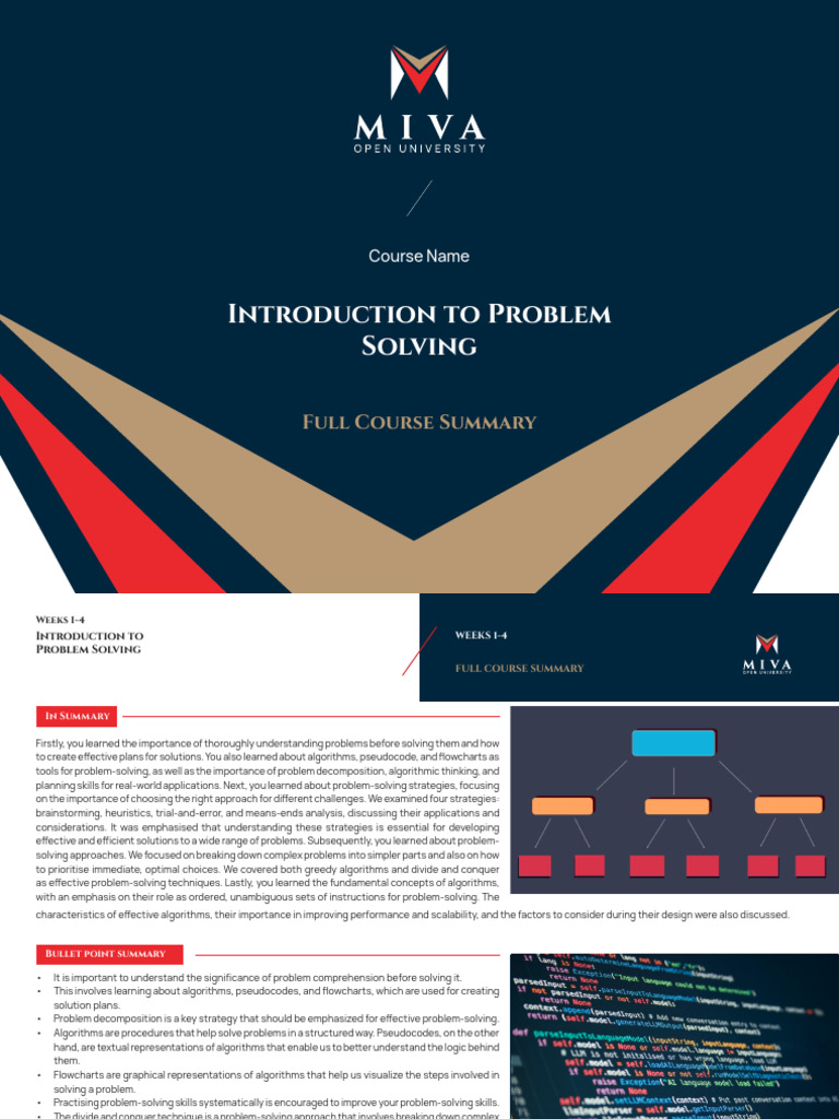 Full Course Summary-Introduction To Problem Solving | PDF | Computer Programming | Algorithms