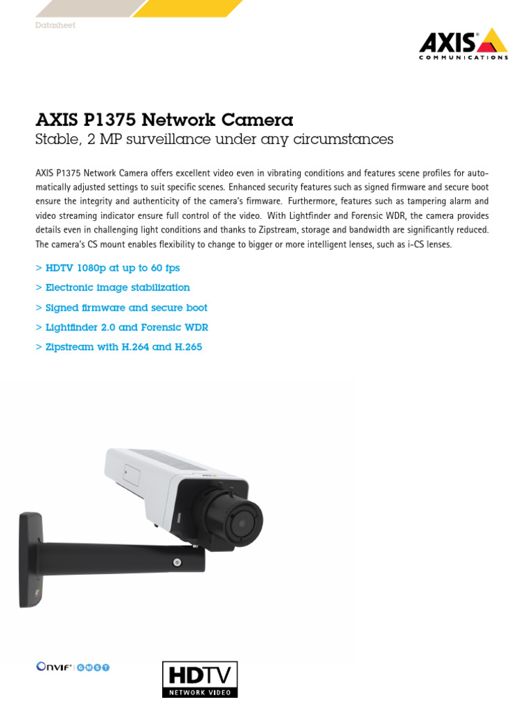 Datasheet Axis p1375 Network Camera en US 336590 | PDF | Camera | Image ...