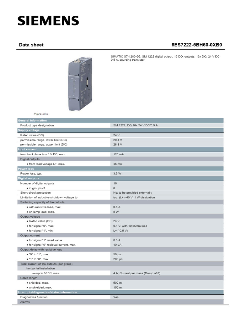 SM 1222 Digital Output Module Datasheet | PDF | Electronics ...