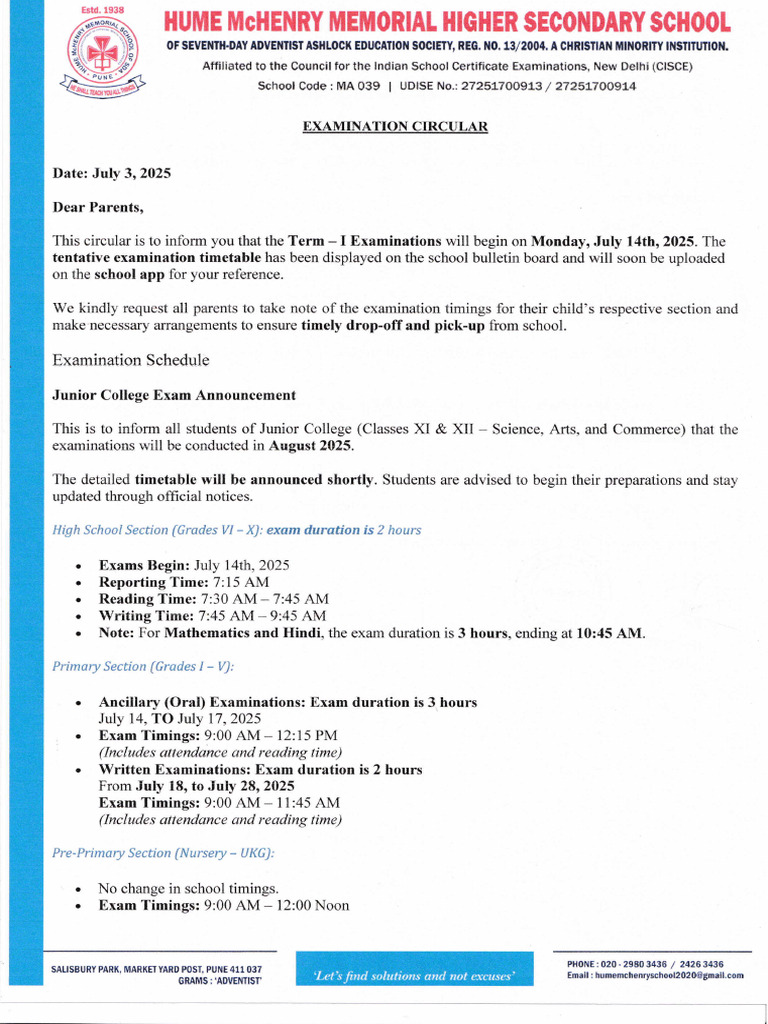 Examination Circular 20250703130531 | PDF