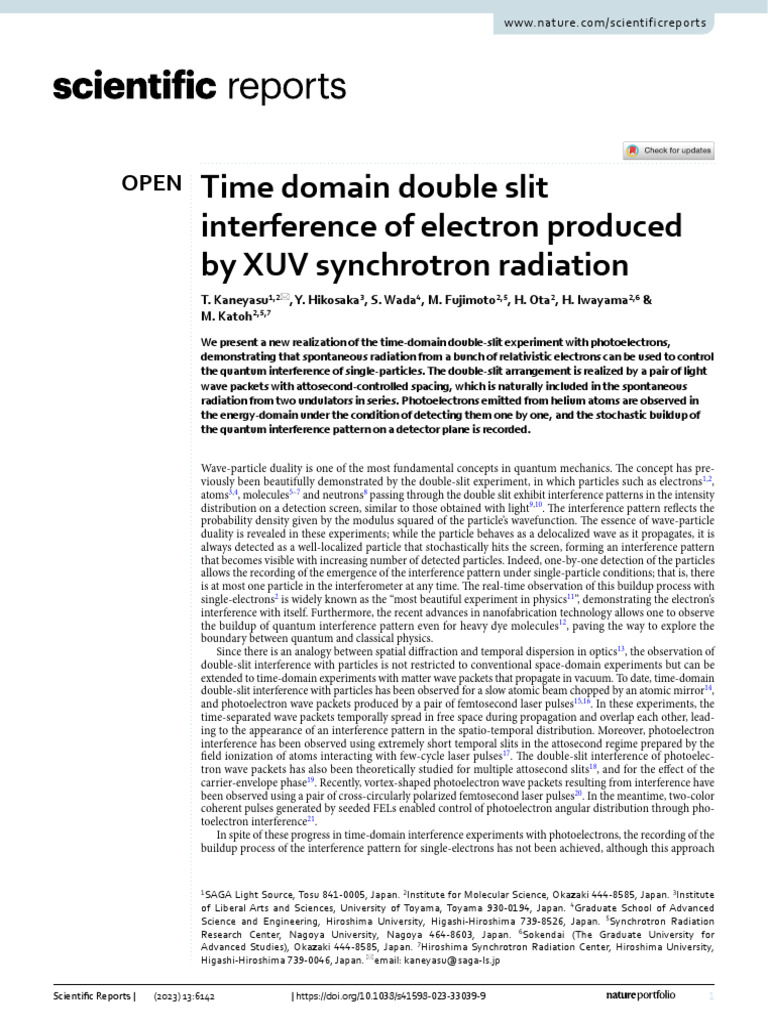 Time Domain Double Slit Interference of Electron Produced by XUV ...