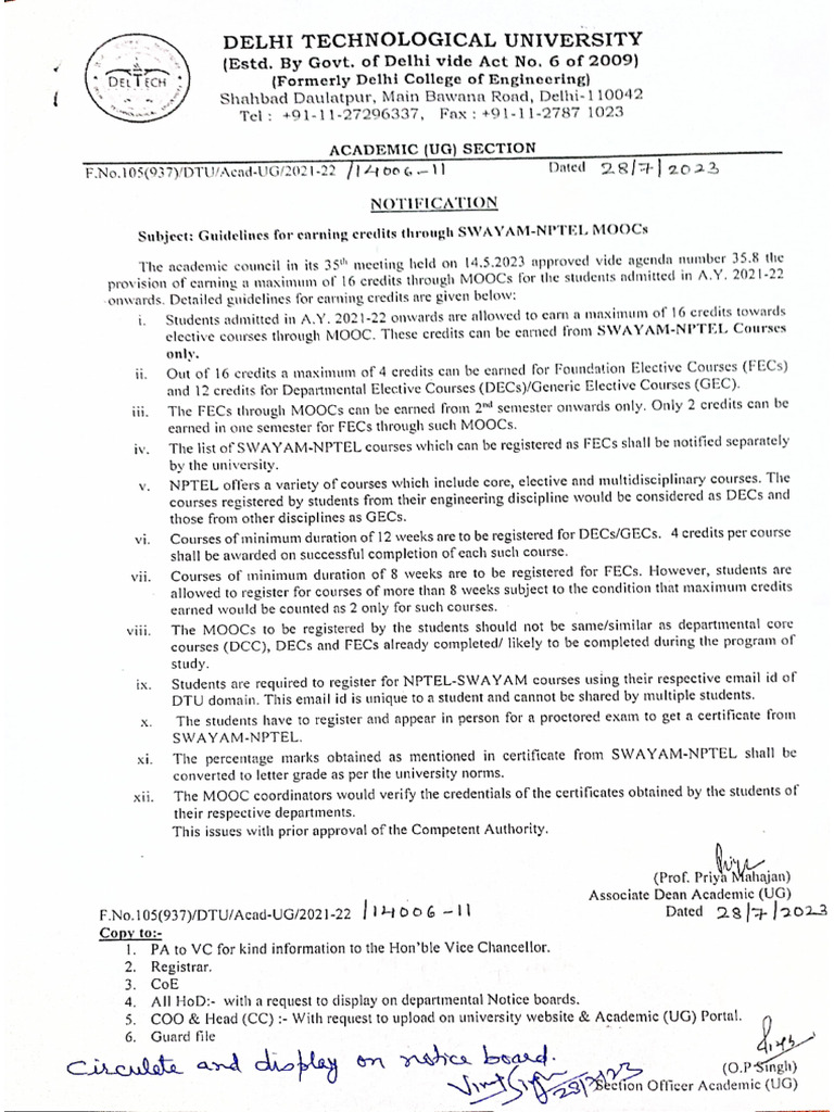 Guidelines For Opting MOOC From SWAYAM NPTEL | PDF