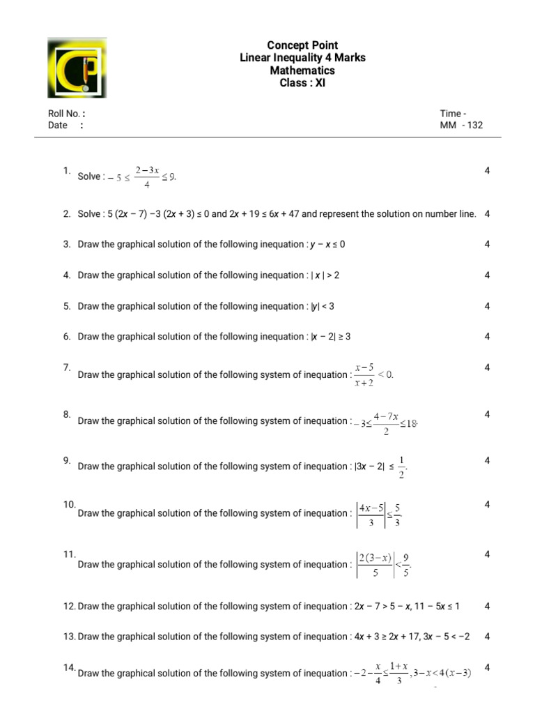 Linear Inequality 4 Marks | PDF | Inequality (Mathematics) | Elementary ...