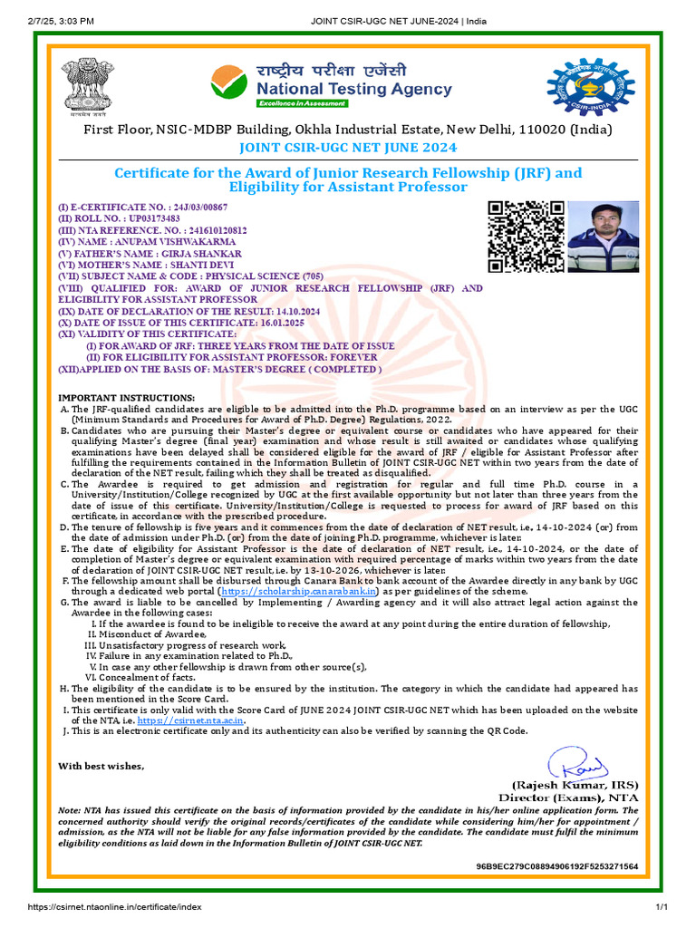 Joint Csir-Ugc Net June-2024 - India | PDF | Doctor Of Philosophy