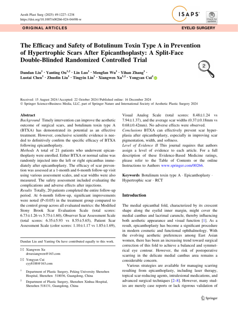 BTXA Efficacy in Preventing Scars Post-Epicanthoplasty | PDF | Scar ...
