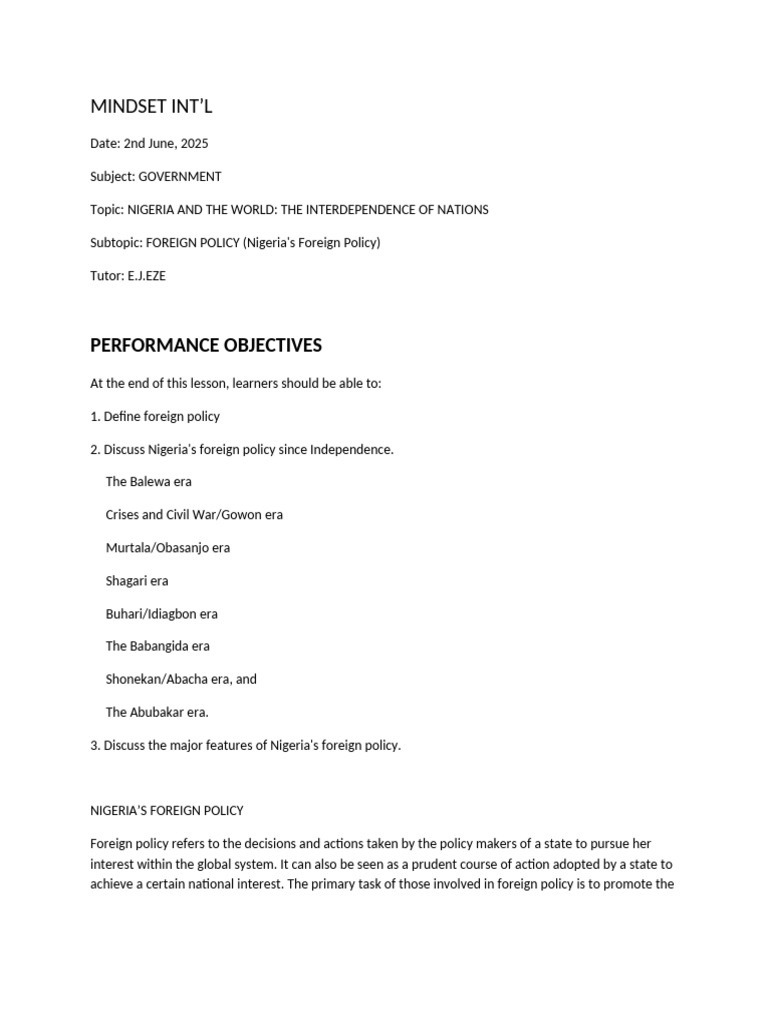 Government - Foreign Policy (Part One) | PDF | Nigeria | Political Science