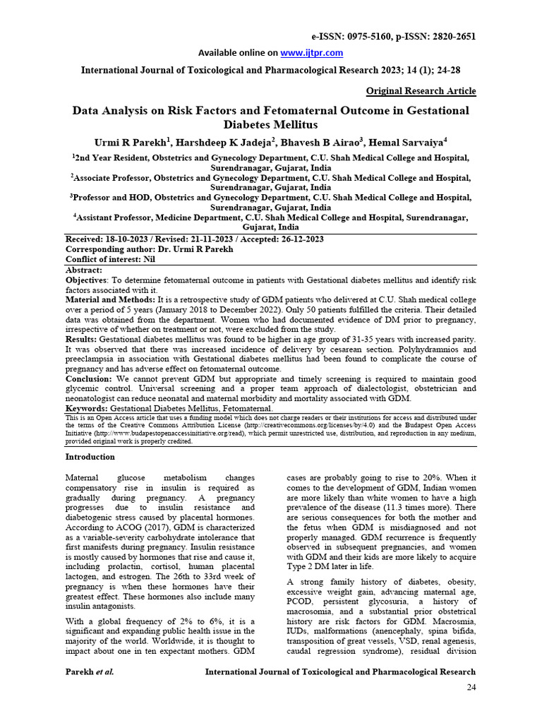 GDM Risk Factors and Outcomes Study | PDF | Gestational Diabetes ...