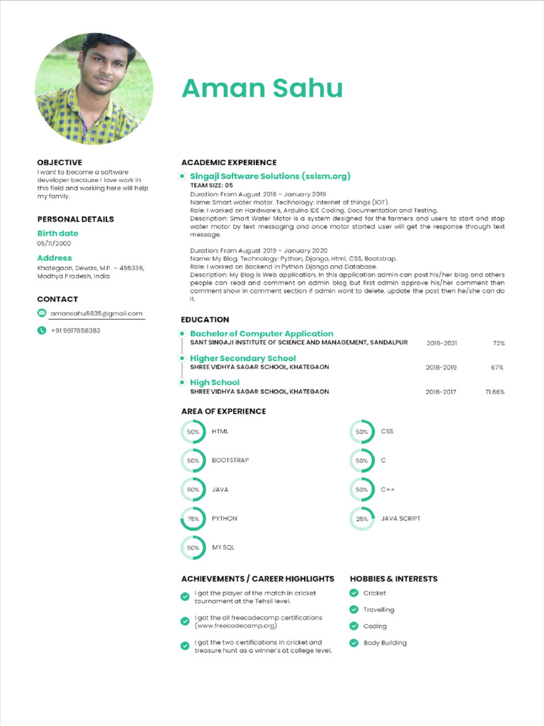 Aman Sahu Resume | PDF