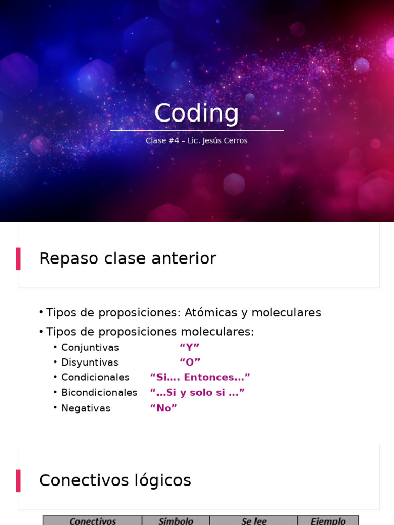 Clase 4 Coding Proposiciones Simbologia y Tablas de Verdad | PDF | Si y ...