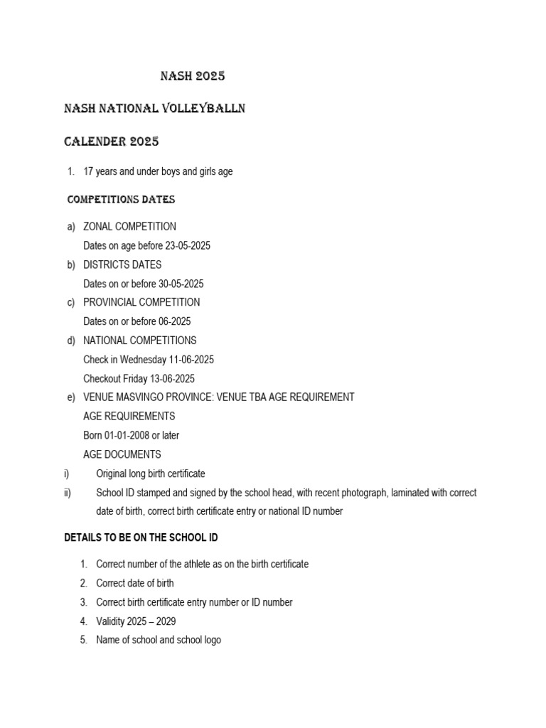 NASH 2025 Volleyball Competition Schedule | PDF | Chess Theory | Chess