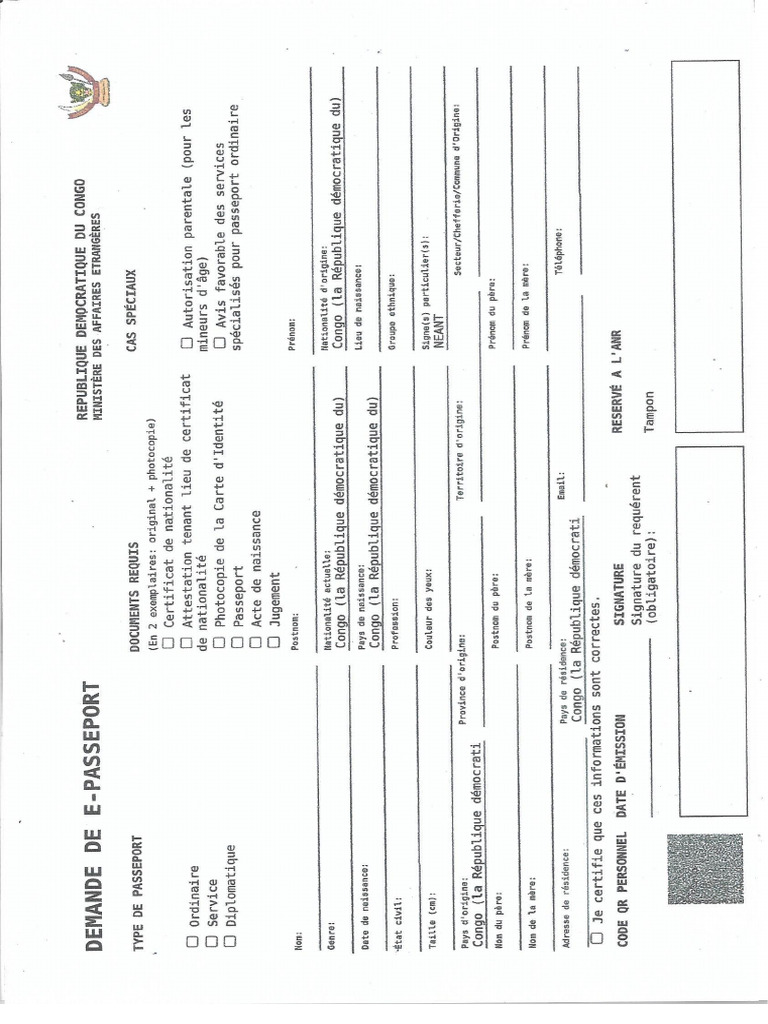 Formulaire de E-Passeport | PDF