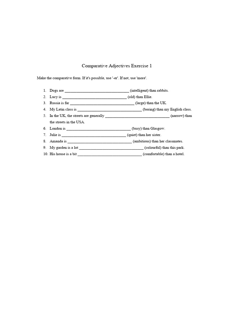 Comparative Adjectives Exercise PDF | PDF
