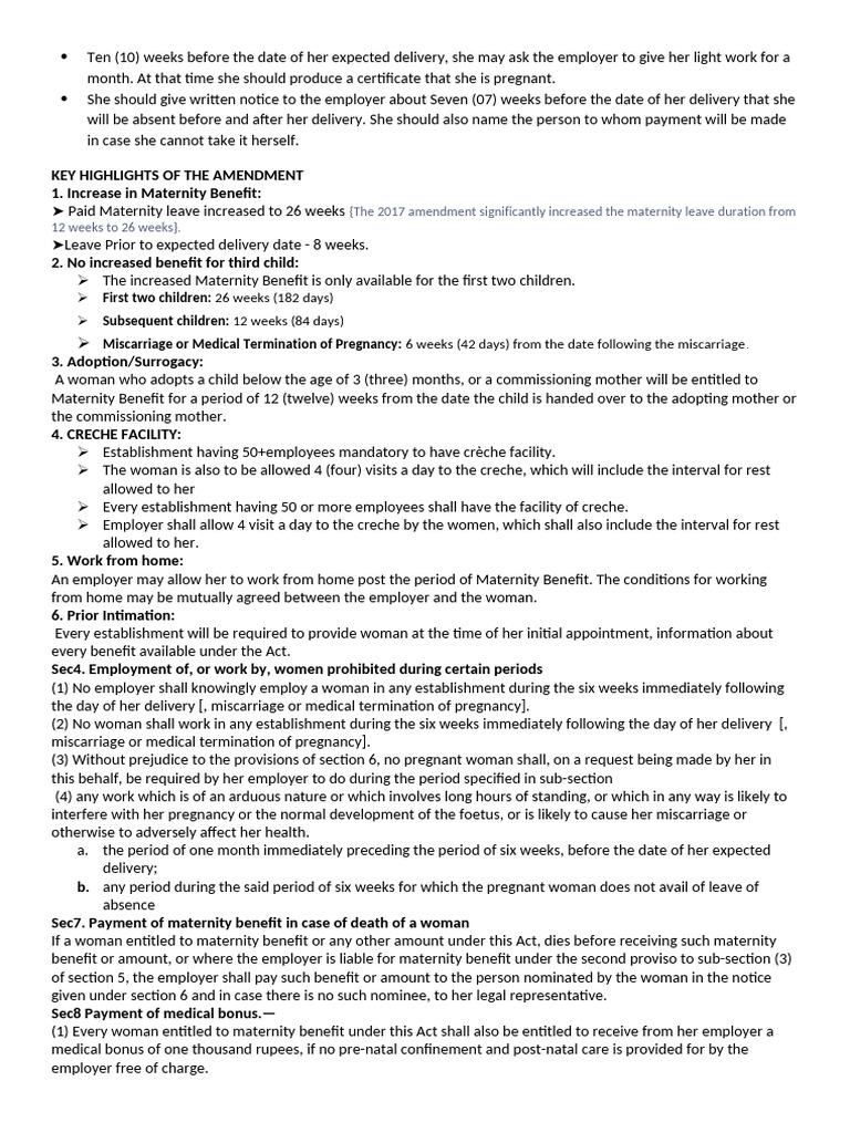 Key Highlights of The Amendment | PDF | Employment | Pregnancy