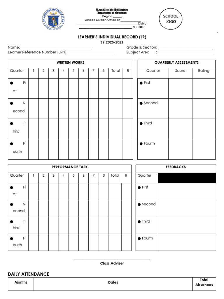 Learner's Individual Record 2025-2026 | PDF