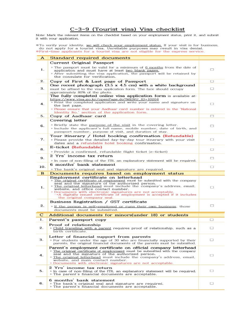 Tourist-Visa Checklist BLS | PDF