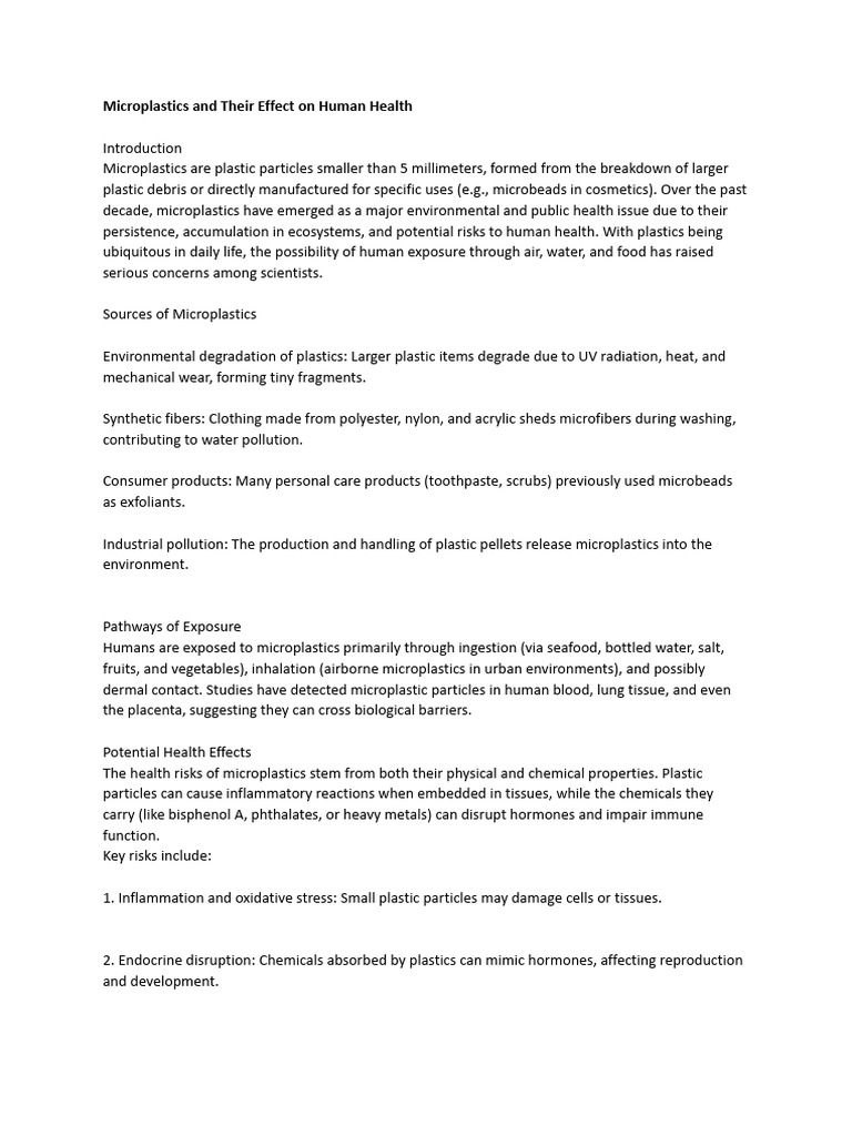 Microplastics and Their Effect On Human Health | PDF