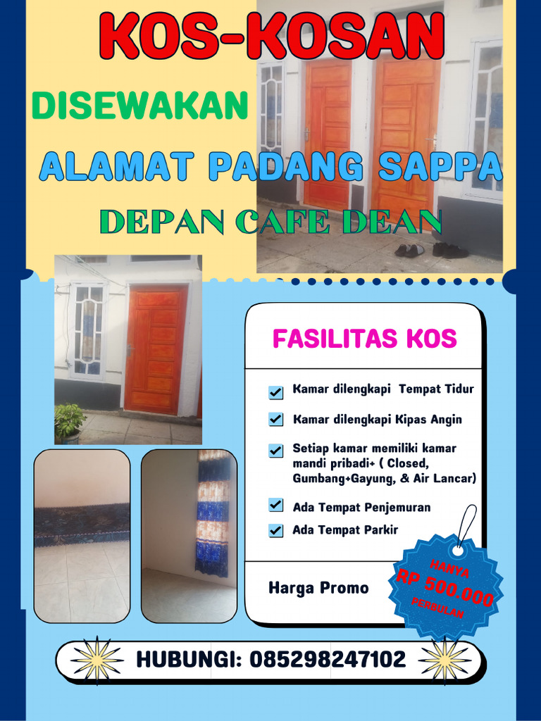 Biru Kuning Muda Modern Kreatif Poster Sewa Kos | PDF