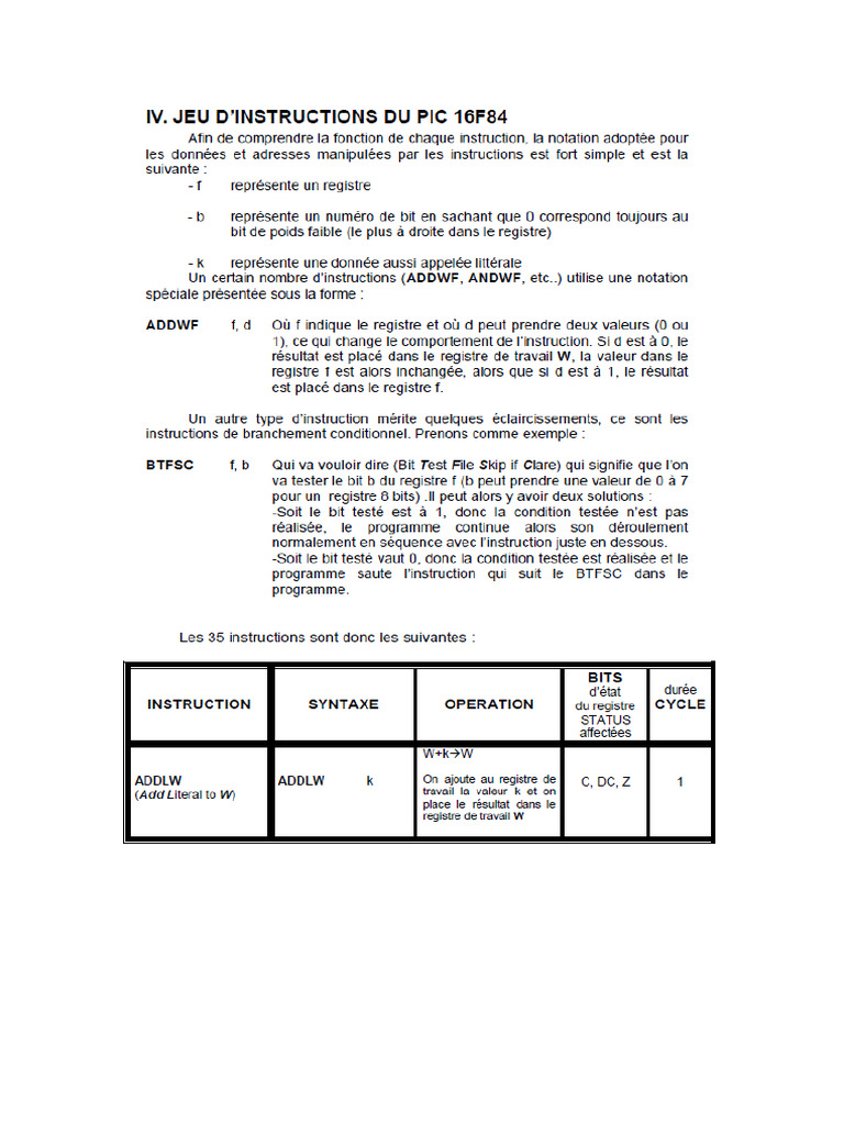 instruction PIC16F84 | PDF