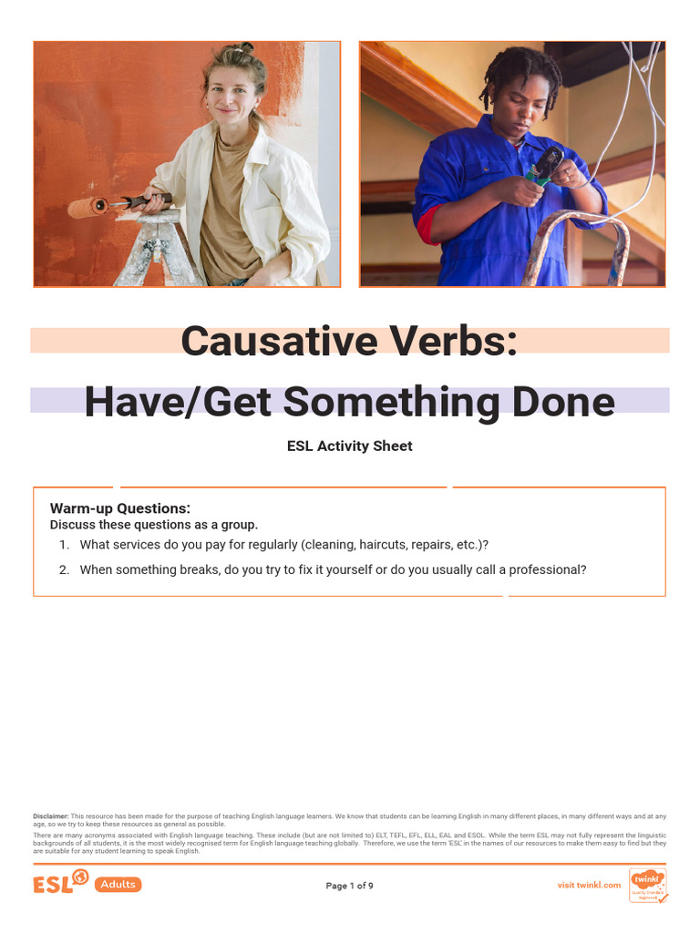 T 1744560808 Esl Causative Verbs Have Get Something Done Adults b1 Ver 2 | PDF | English As A ...