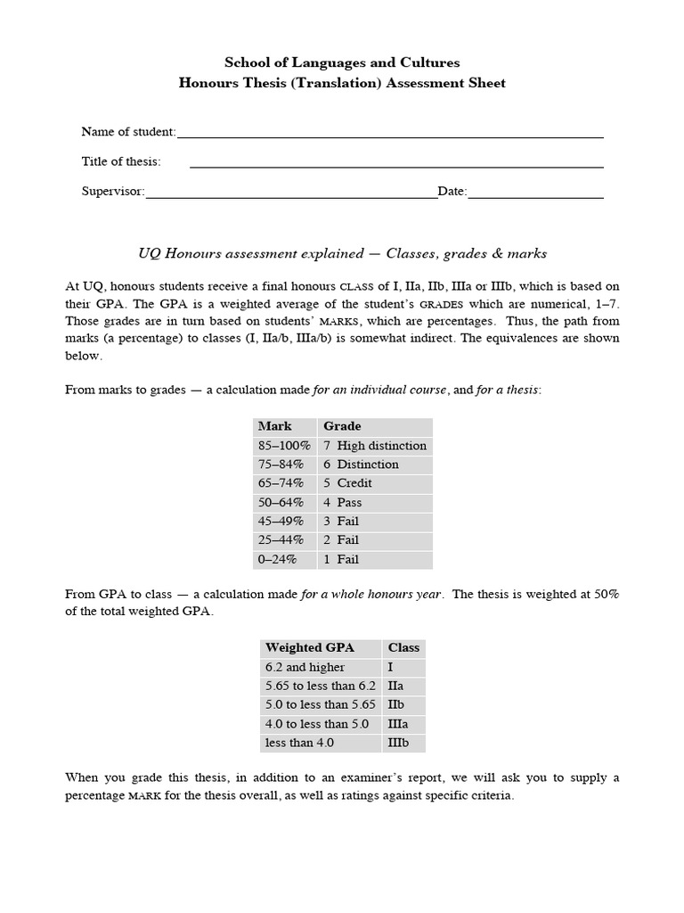 UQ Honours Thesis Assessment Guide | PDF | Thesis