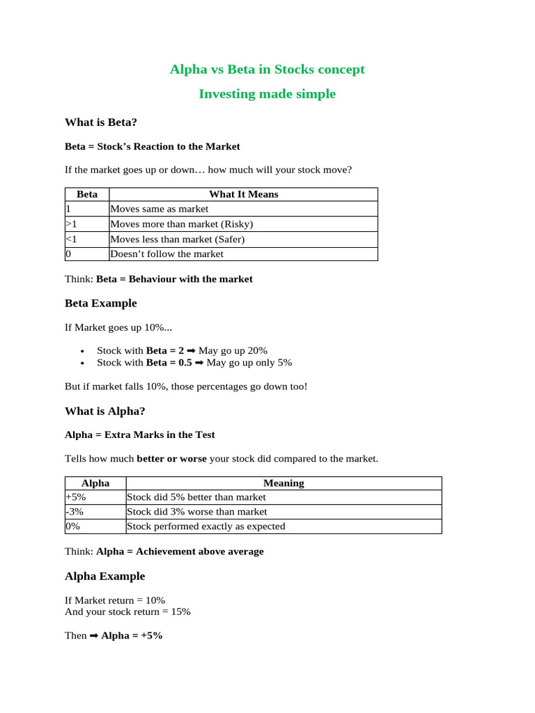 Understanding Alpha and Beta in Stocks | PDF